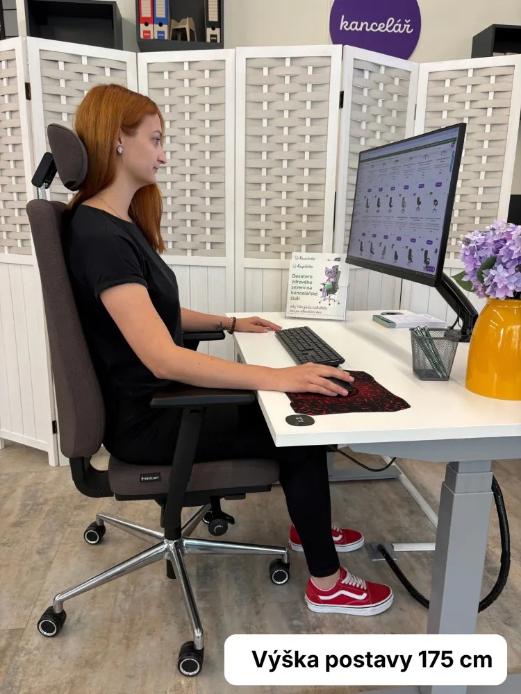 MERCURY STAR Ergonomická kancelářská židle DIVERSE – pro dlouhé sezení 8–12 h, látka, tmavě hnědá