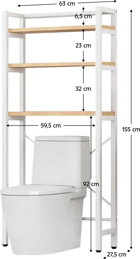 Regál nad WC, dub natural/bílá, BALRAM