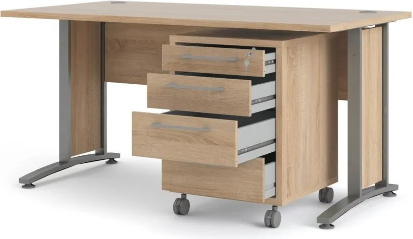 Kancelářský stůl Modulo 150 x 80 cm + kontejner, dub sonoma / šedá