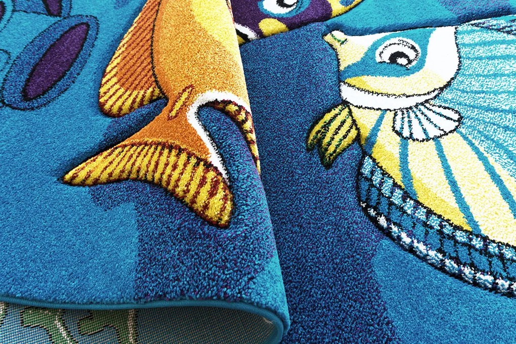 BE Dětský koberec Smart Kids 22308 NAVY - námořnická modrá obdélníková, ryba Rozměr: 120x180 cm