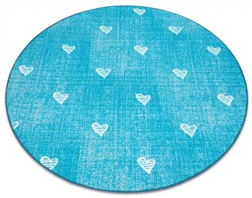 Dětský kulatý koberec HEARTS Srdíčka Modrý Rozměr: průměr 100 cm