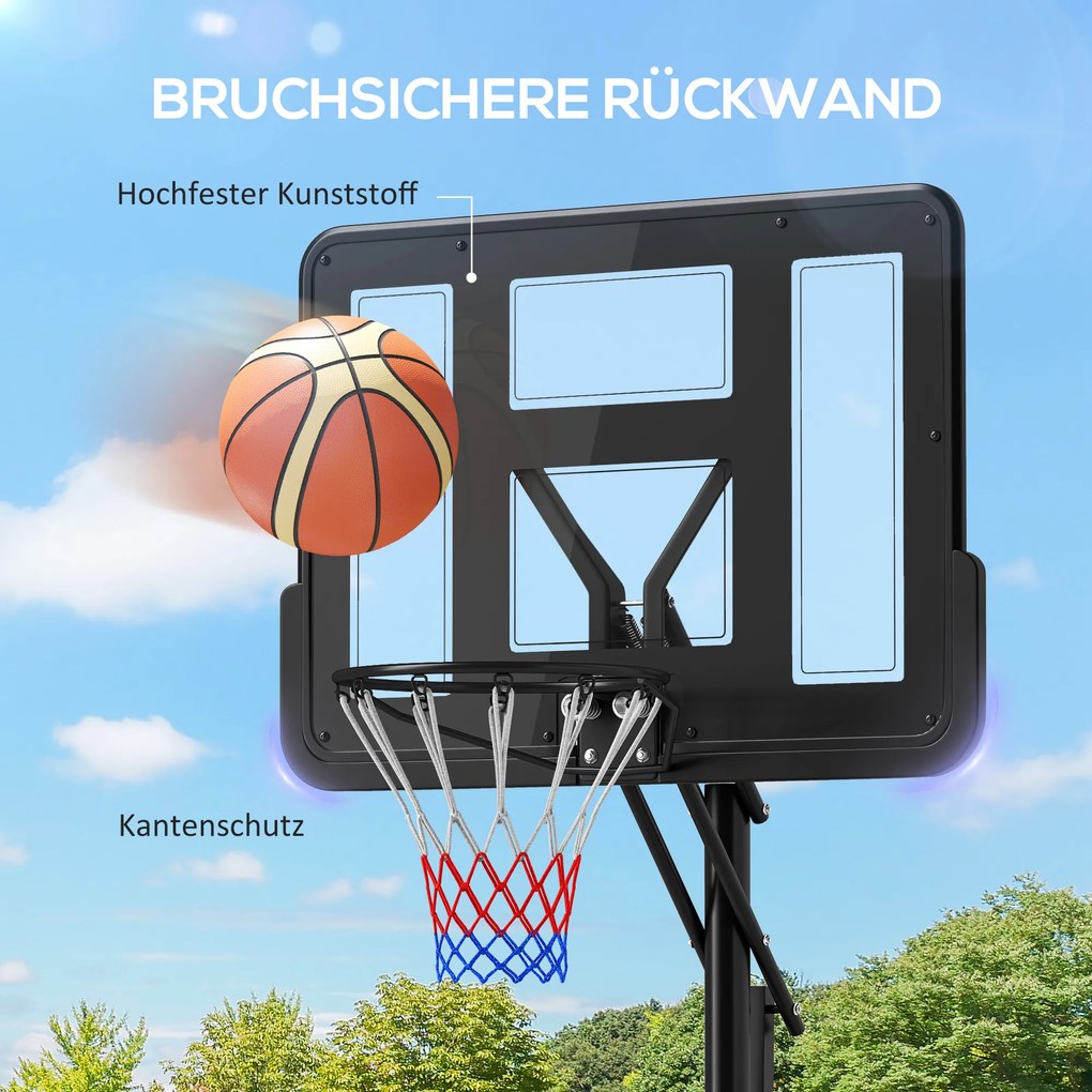 SPORTNOW basketbalový koš venkovní, nastavitelná výška koše 230-305 cm, basketbalový stojan s nerozbitnou zadní stěnou 110 x 75 cm s kolečky, odpruže…