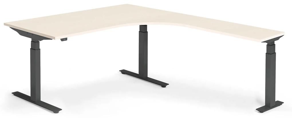 AJ Produkty Výškově stavitelný stůl Modulus, rohový, 1600x2000 mm, černý rám, bříza
