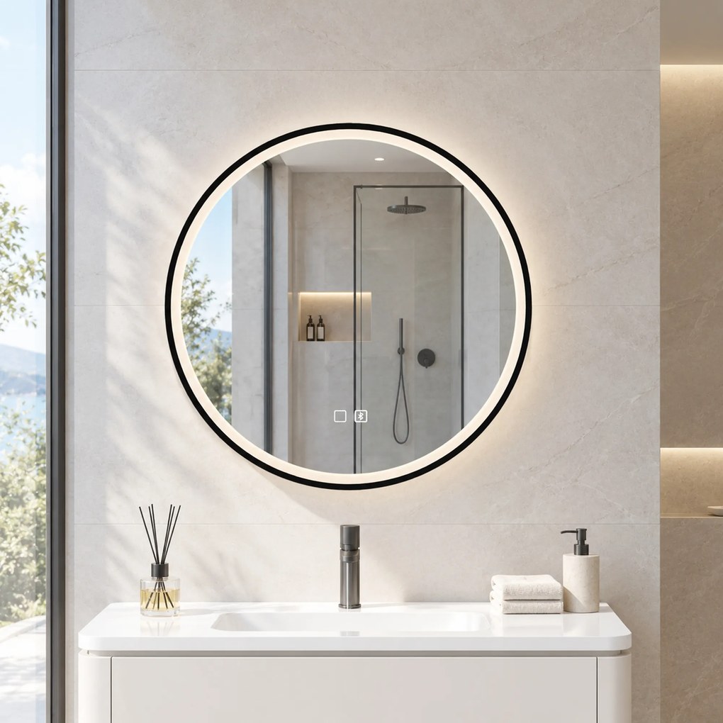 HOMCOM kulaté LED zrcadlo Ø 60 cm s Bluetooth, černé