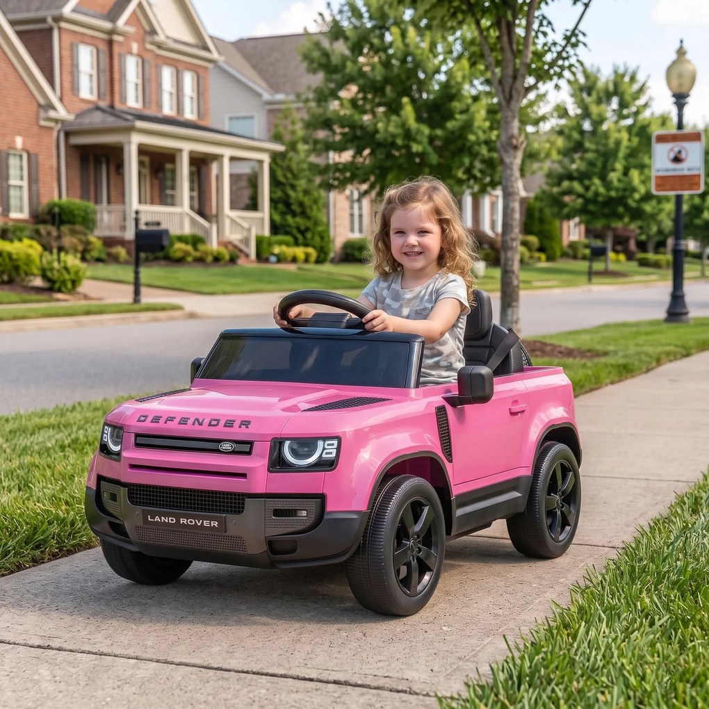 AIYAPLAY elektrické SUV pro děti Land Rover Defender 12 V dálkové ovládání Zavěšení Plynulý start 2,7–4,5 km/h Růžová