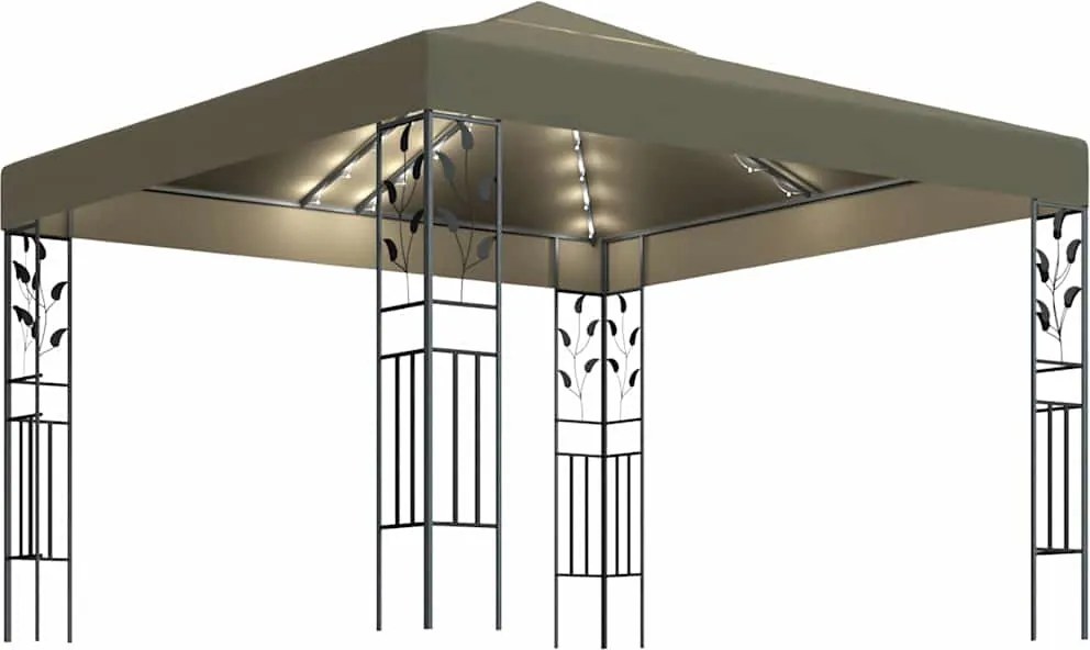 Altán se světelnými LED řetězy 3 x 3 m taupe 3070312