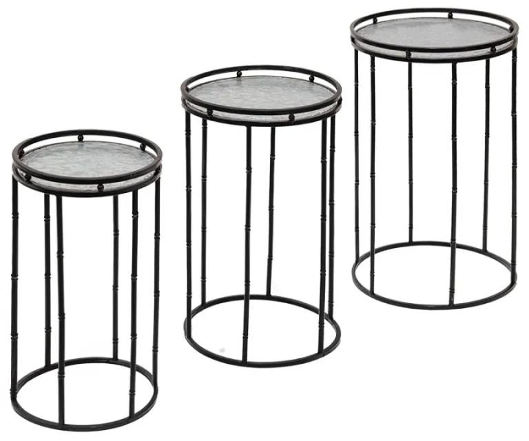 3ks kovový dekorační stolek na květiny – 35x59 /  31x55 /  26x50 cm