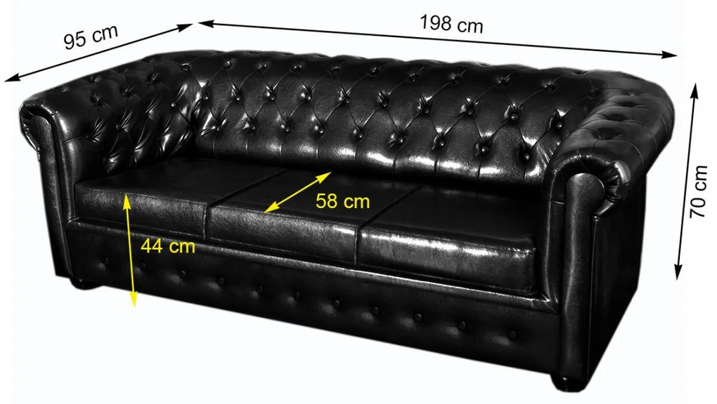 Chesterfield Bis: Pohovka 3M antique Black s puncy