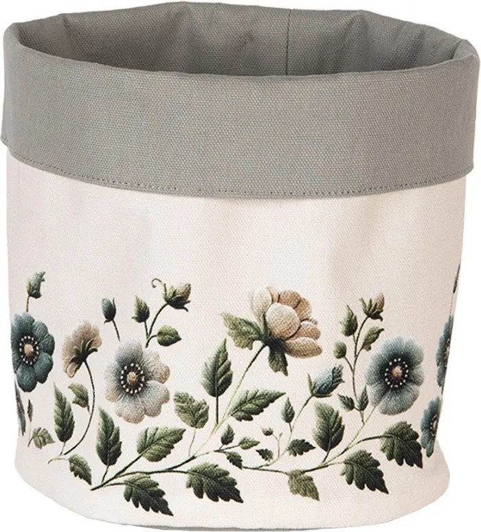 Béžový bavlněný košík na pečivo s květy Gently Blooming - Ø 15*16 cm