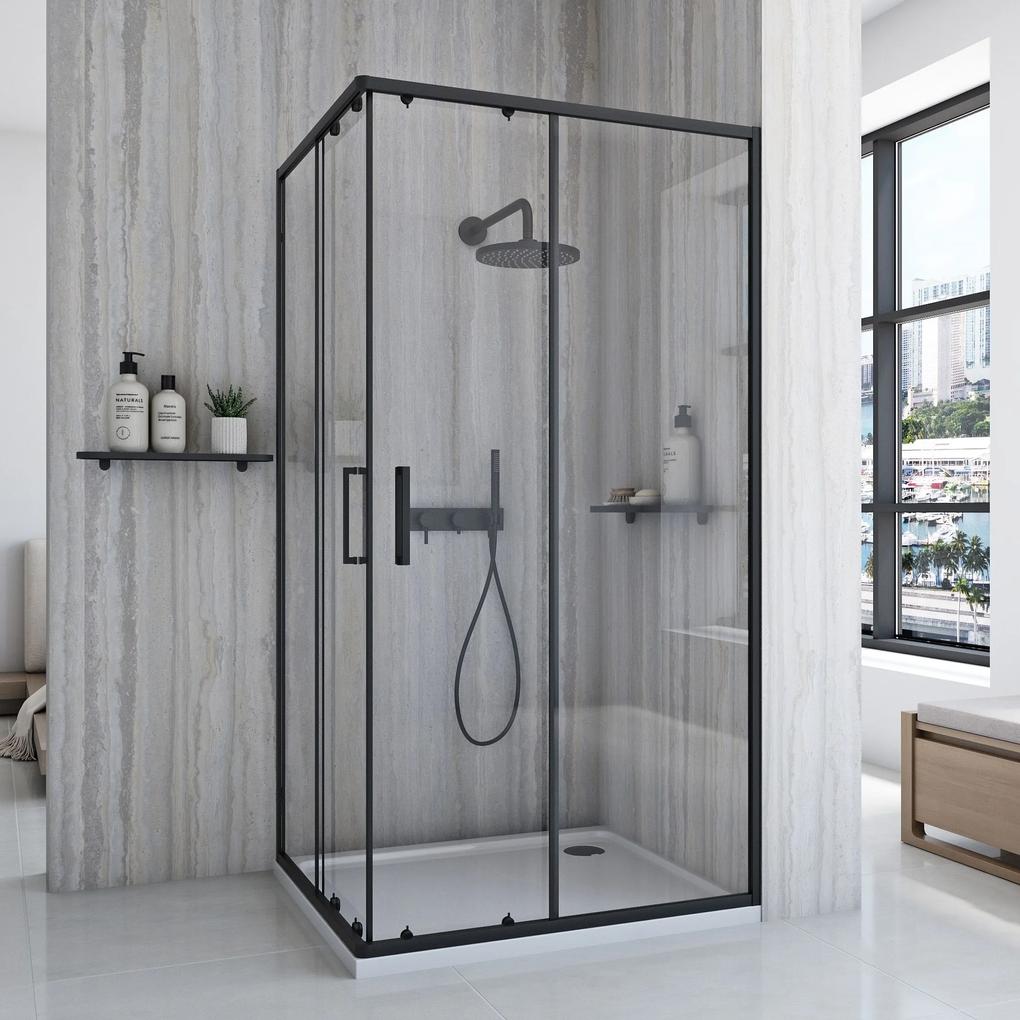 Obdélníkový sprchový kout REA City 80x100 černý + sprchová vanička Savoy bílá