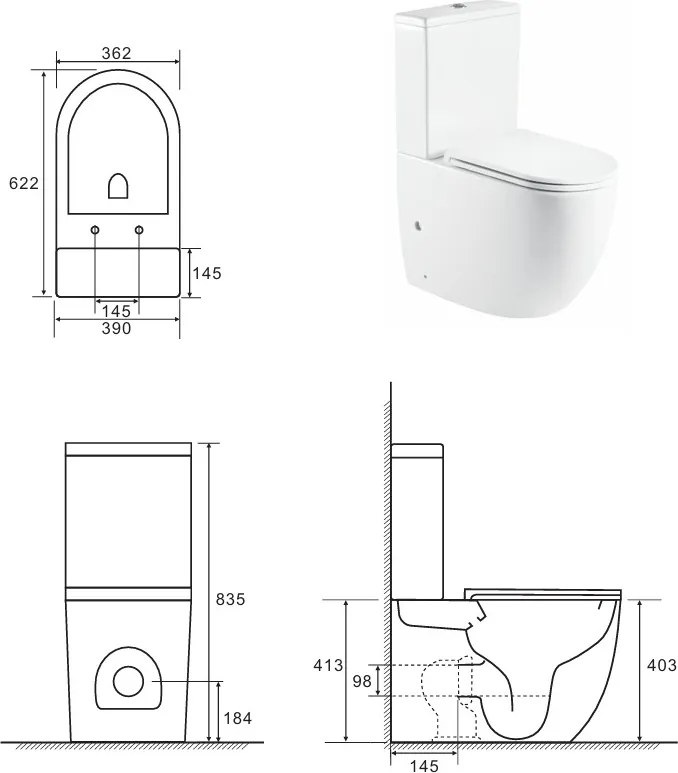 Cersanit Remo Oval, oválné kompaktní wc s WC sedátkem, vířivé splachování, bílá lesklá, K3030-001