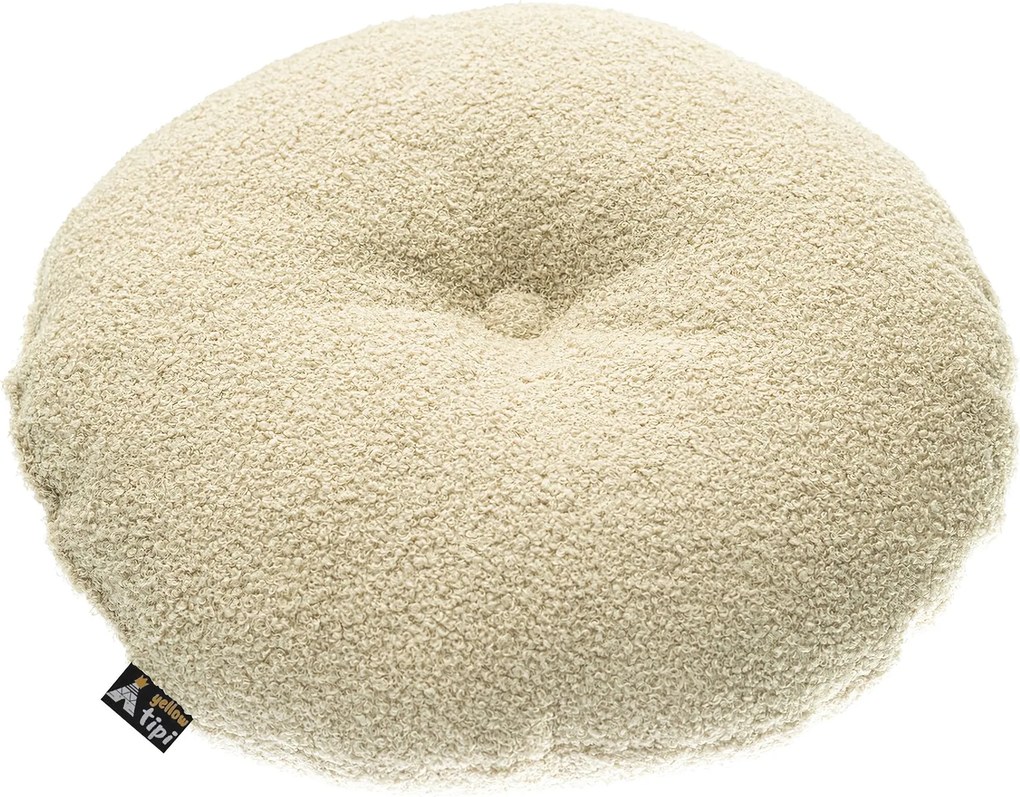Sametový polštář s knoflíkem barva béžová látka pletený vzor