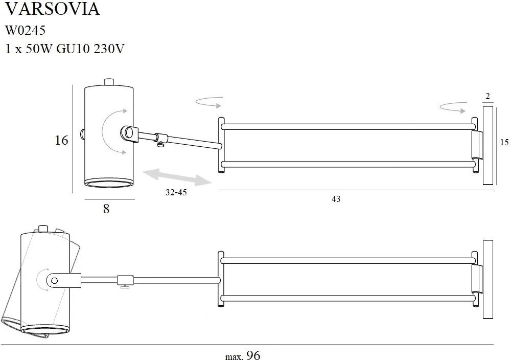 Maxlight W0245 VARSOVIA Nástěnné svítidlo, dlouhé