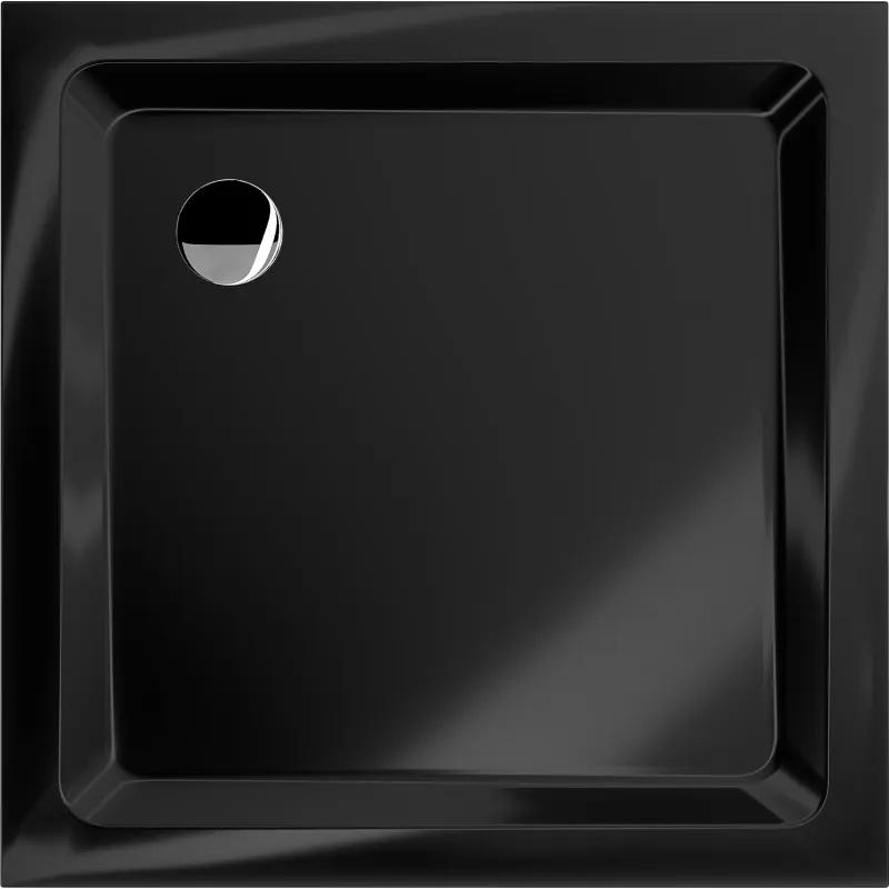 Mexen Flat čtvercová vanička do sprchového kout slim 90 x 90 cm, Černá, sifon Chromovaná - 40709090