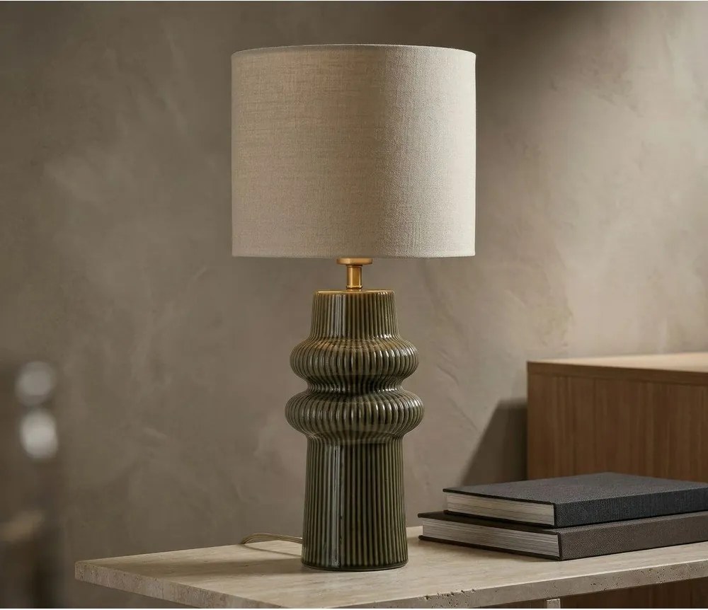 Khaki/krémová keramická stolní lampa s textilním stínidlem (výška 64,5 cm) Harmony – Mauro Ferretti