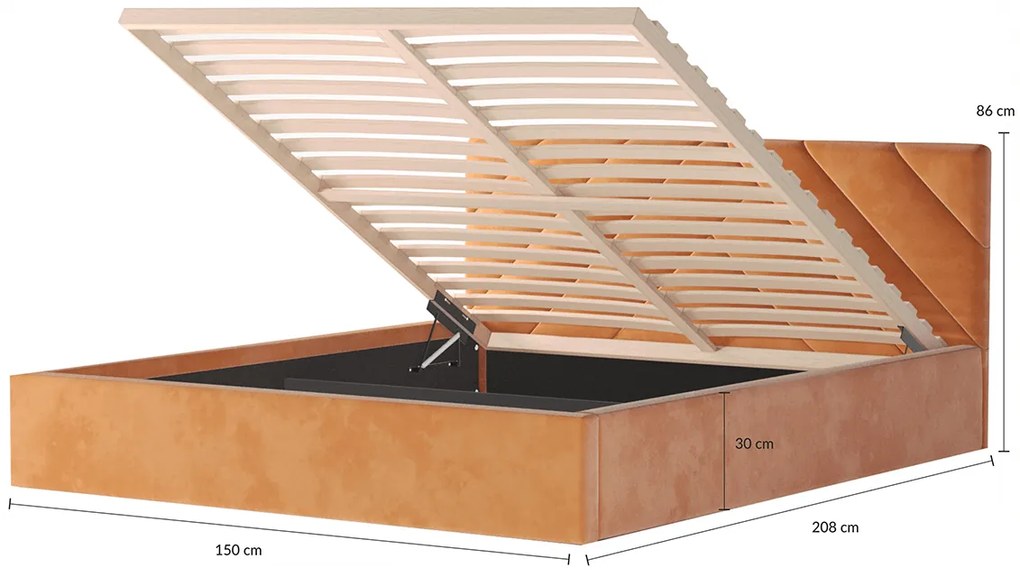 Postel ORLI 140x200 světlešedá s úložným prostorem