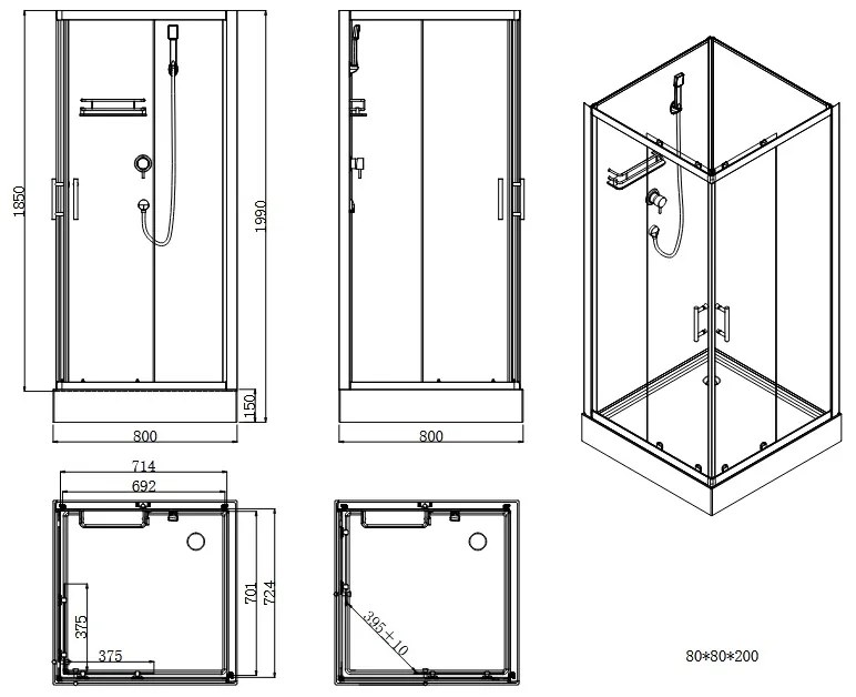 Savana Veduta Wally Black sprchový box Rozměr koutu: 80x80cm