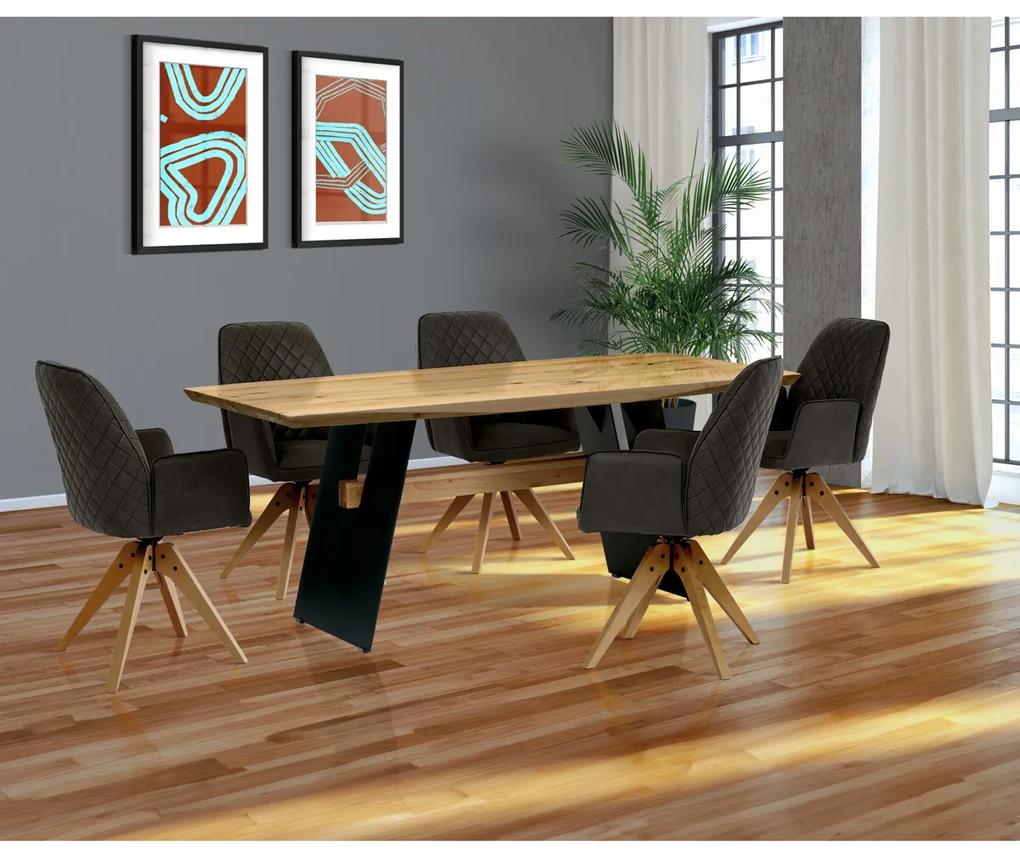 AUTRONIC Stůl jídelní, 200x100 cm,masiv dub, zkosená hrana, kovová noha, černý lak