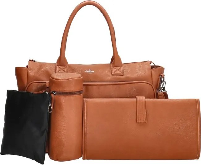 Charm London Hnědý 4-set přebalovací kabelka ke kočárku „Babyboom“