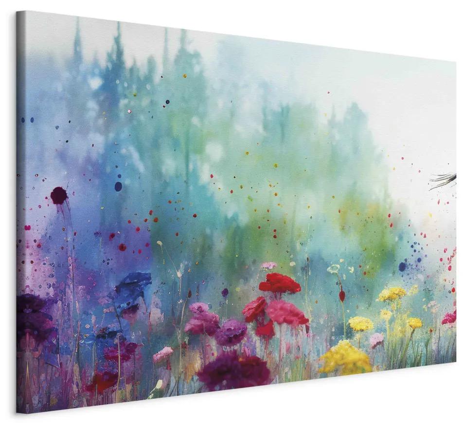 Obraz XXL Barevné květiny - kompozice v malířském stylu s lesem generovaná AI