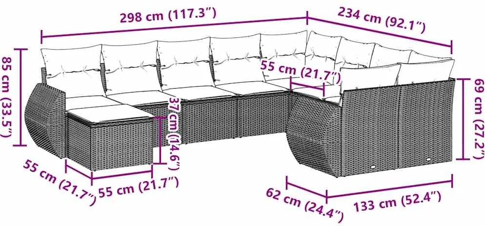10dílná zahradní sedací souprava podušky světle šedá polyratan 3254199