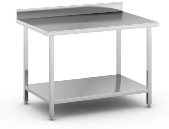 Nerezový pracovní stůl s policí a ohrádkou, 1200 x 800 x 850 mm