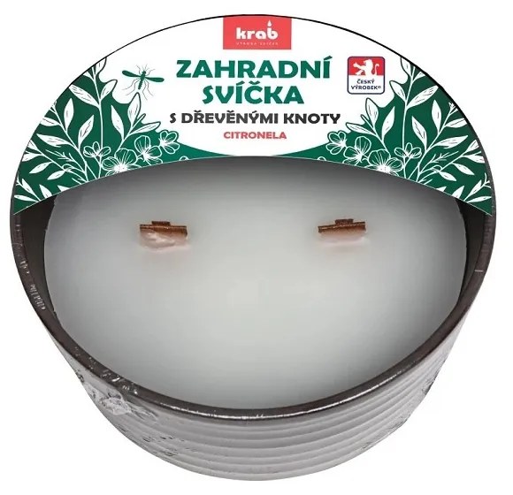 Krab - zahradní repelentní svíčka Bílá citronela v keramické misce průměr 130 mm, 2 dřevěné knoty, 220/520 g