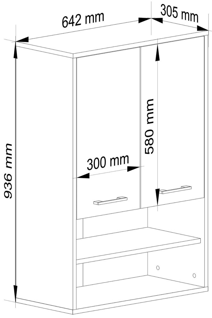 Závěsná koupelnová skříňka Fin W64 2D 64 cm bílá/dub - výběr z 5 provedení