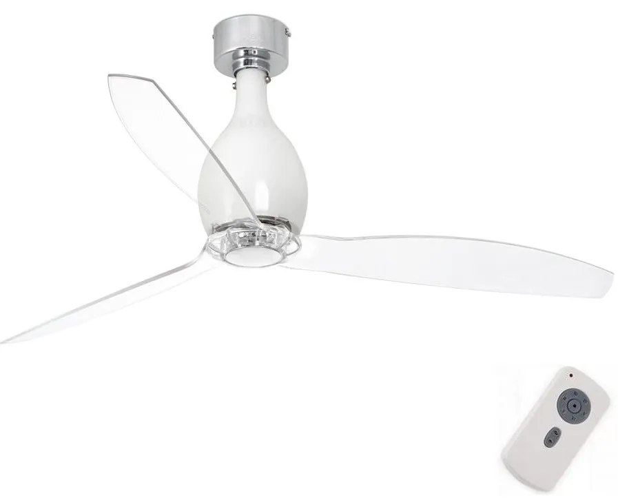 FARO Barcelona FARO 32020-Stropní ventilátor MINI ETERFAN bílá/čirá pr. 128 cm+dálkové ovládání FA32020