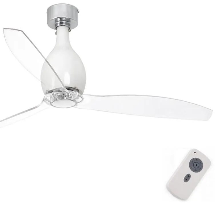 FARO Barcelona FARO 32020-Stropní ventilátor MINI ETERFAN bílá/čirá pr. 128 cm+dálkové ovládání W-VEN32020