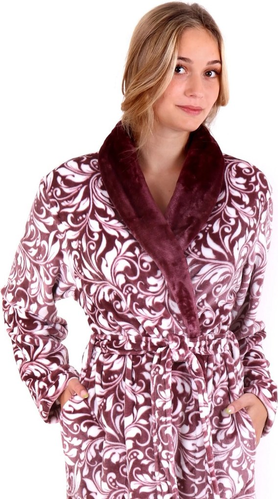 Flora Mauve Wine - Dámský Župan s Límcem - Model 25 56 4803 - M