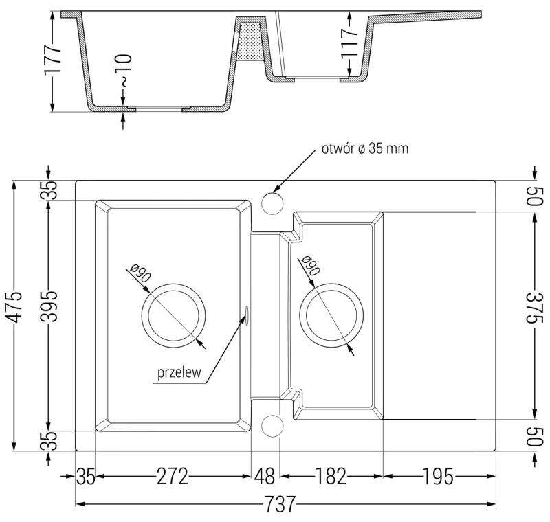 Mexen Gaspar 1,5-miskový granitový dřez s odkapávačem a kuchyňskou baterií Duo, Bílá - 6507-20-671701-57-B