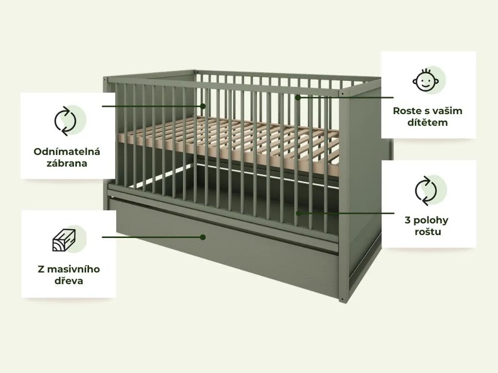 Dětská postýlka TWEENS s nastavitelnou zábranou 70x140 cm Zvolte barvu: Nebesky modrá