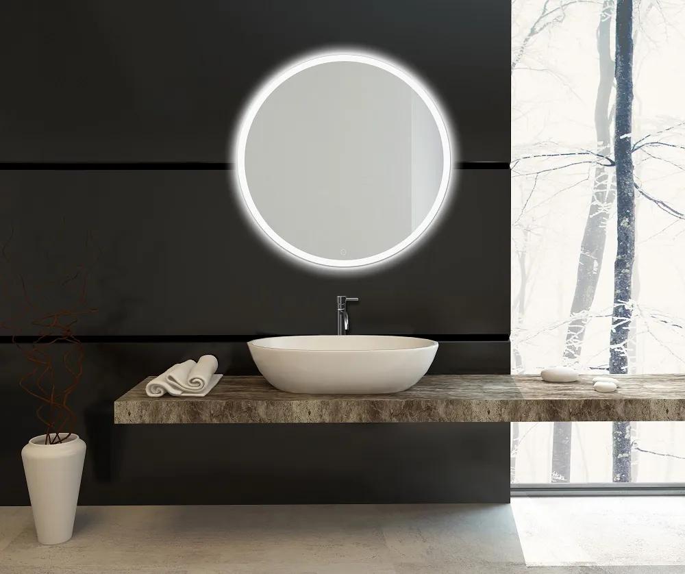 Amirro Zrcadlo na zeď chodbu do pokoje ložnice koupelny předsíně kulaté MOONLIGHT kruh průměr 80 cm s LED podsvíceným okrajem po celém obvodu 411-064