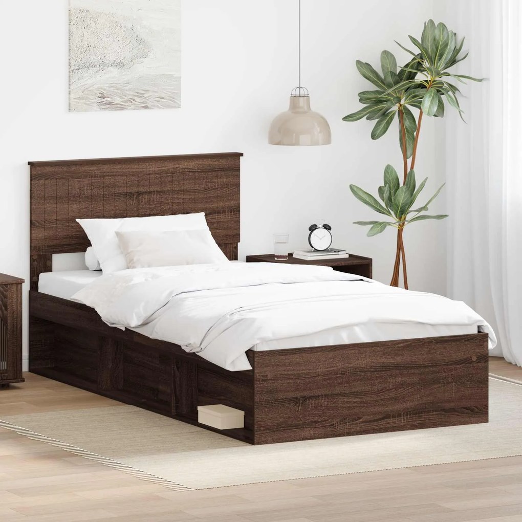 Rám postele s čelo Hnědý dub 100 x 200 cm Masivní borové dřevo 3410642