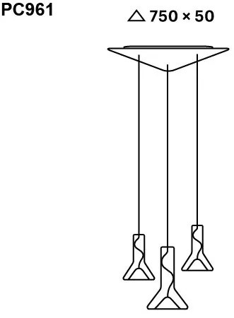 Brokis PC00961 Whistle set, závěsné svítidlo, foukané čiré sklo/měď, 3x10W LED GX53 2700K stmívatelné, prům. 75cm