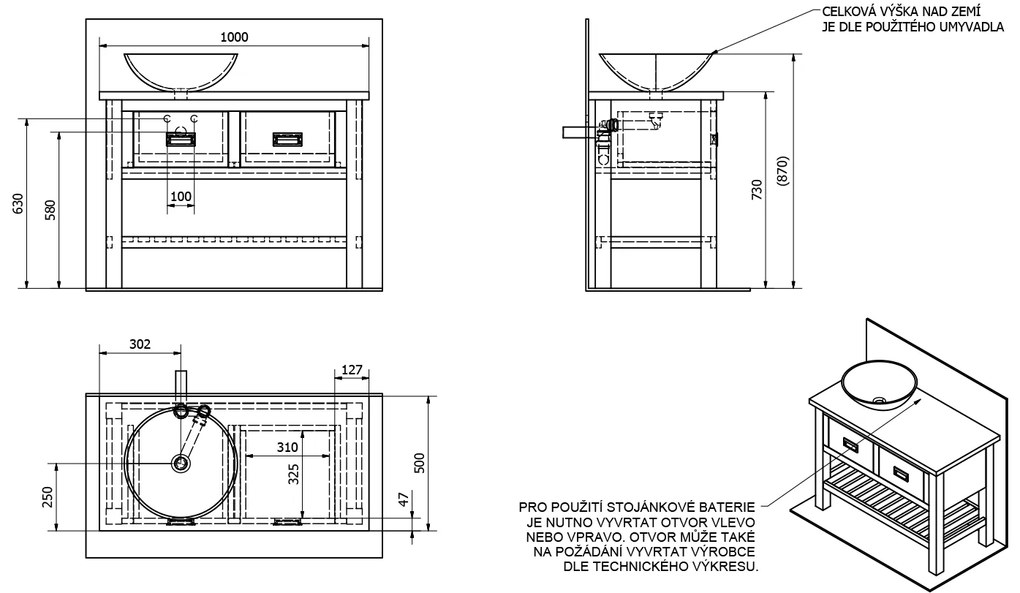 SAPHO BRAND retro umyvadlová skříňka 100x73x50cm, mořený smrk BA101S
