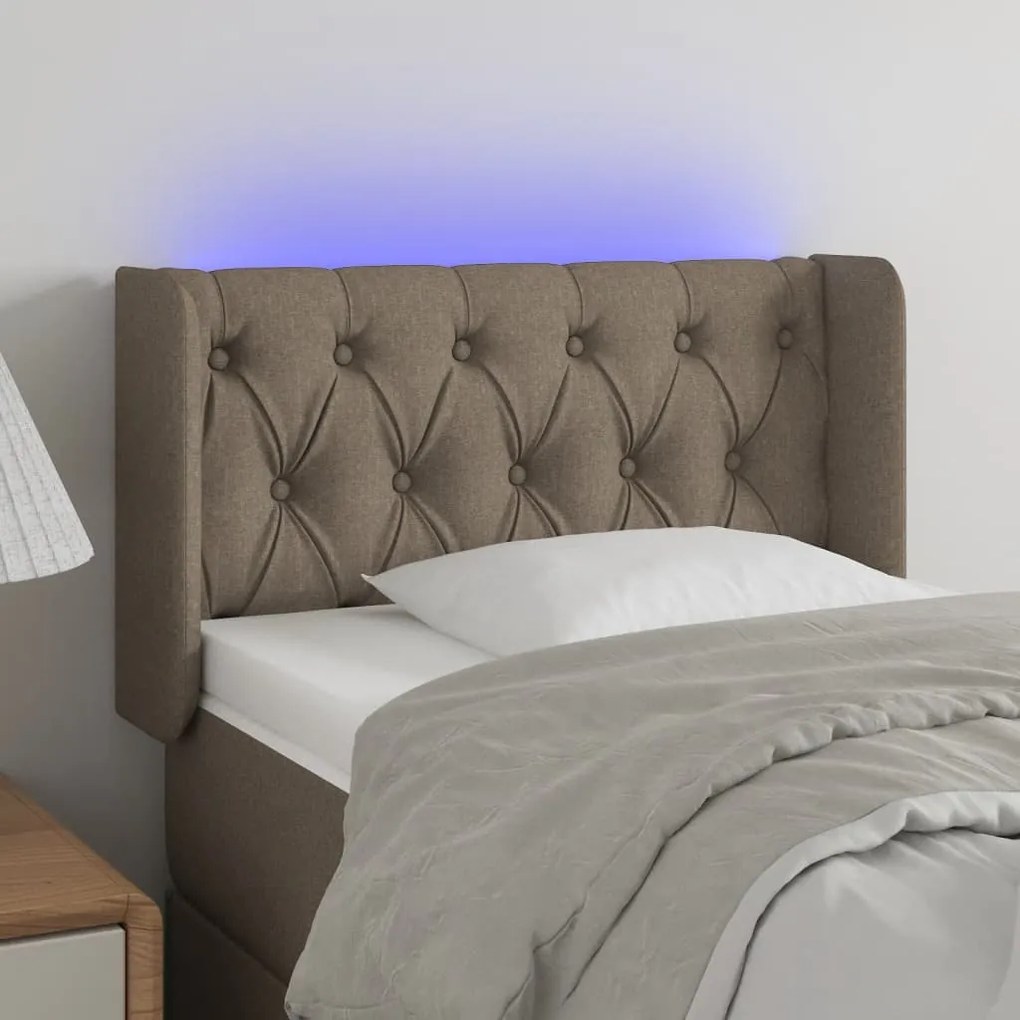 Čelo postele s LED taupe 83 x 16 x 78/88 cm textil