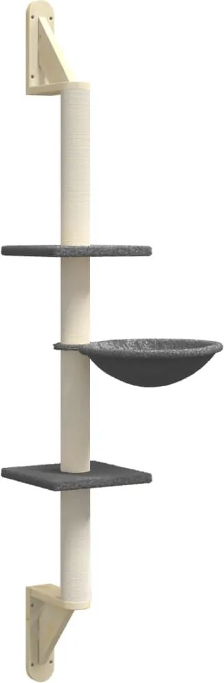 Nástěnné škrabadlo pro kočky se sloupkem tmavě šedé 142,5 cm 172397