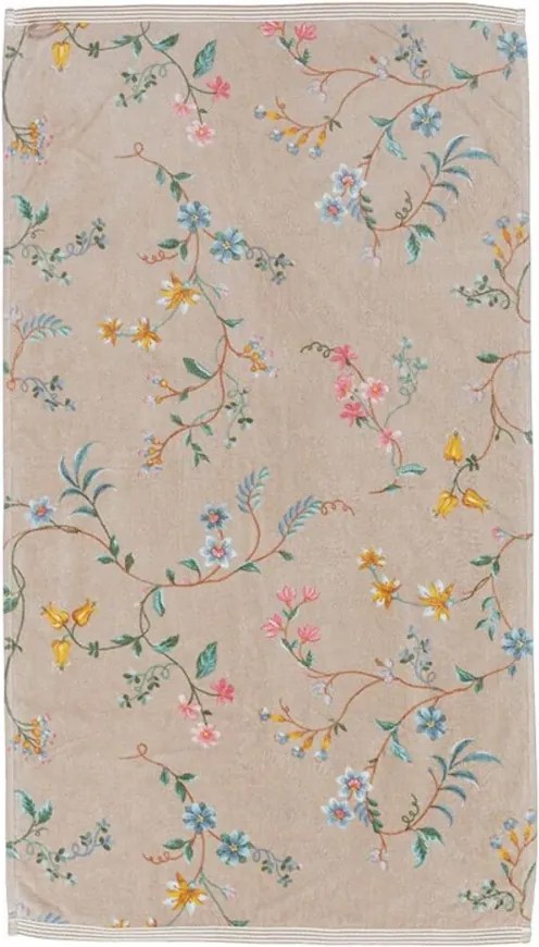 Pip Studio ručníky z bavlněného froté Les Fleurs, khaki (Luxusní ručníky z bavlněného froté v designu Les Fleurs v barvě khaki)