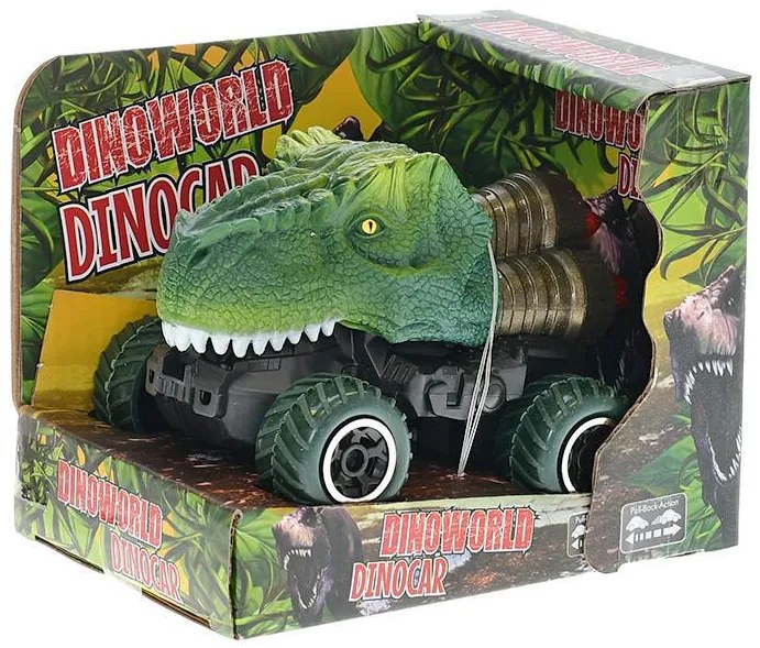 Dinoworld auto/dinosaurus 12,5 cm na zpětný chod Zelené