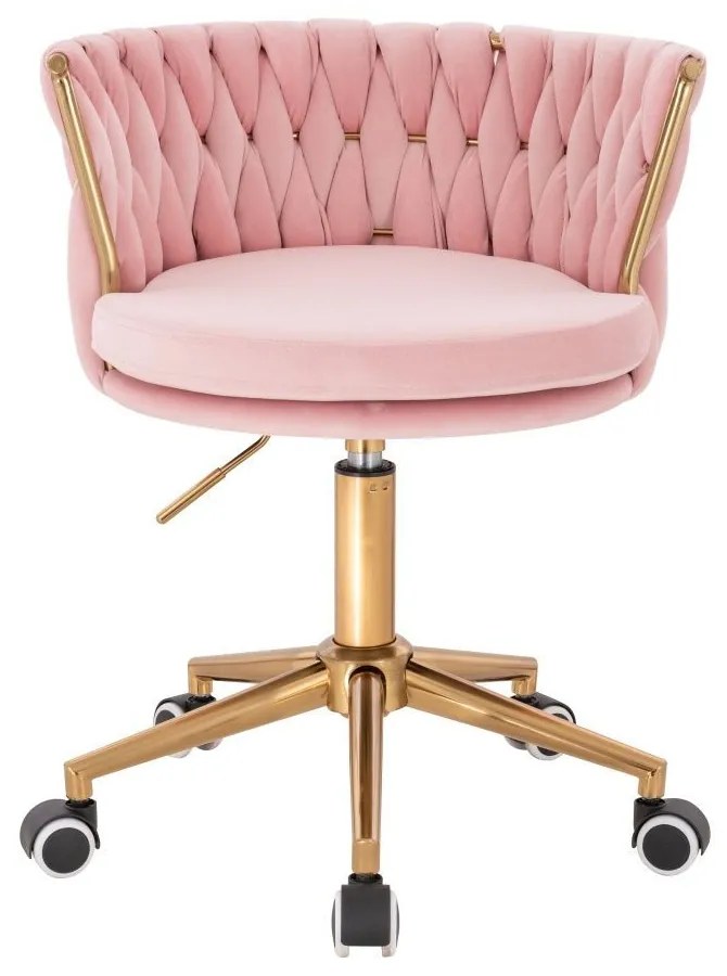 LuxuryForm DESIGN Otočná židle LYON VELUR na zlaté podstavě s kolečky - růžová