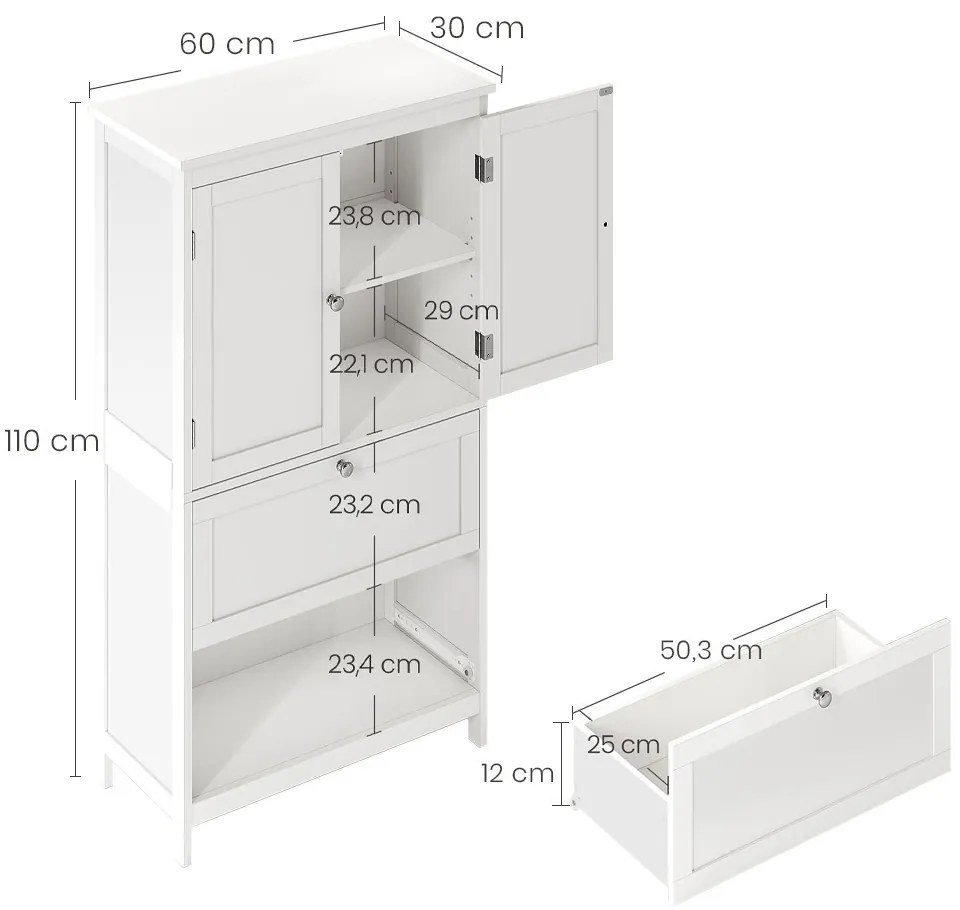 Skříňka se 2 dveřmi a 2 zásuvkami 60x30x110 cm