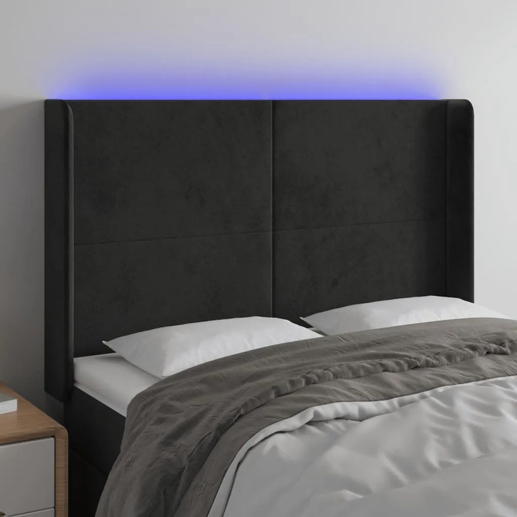 Čelo postele s LED černé 147 x 16 x 118/128 cm samet 3123818
