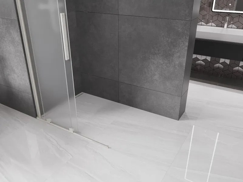 Mexen Velar, sprchová zástěna s posuvnými dveřmi Walk-in 100 x 200 cm, 8mm sklo námraza, broušená ocel, 871-100-000-33-97