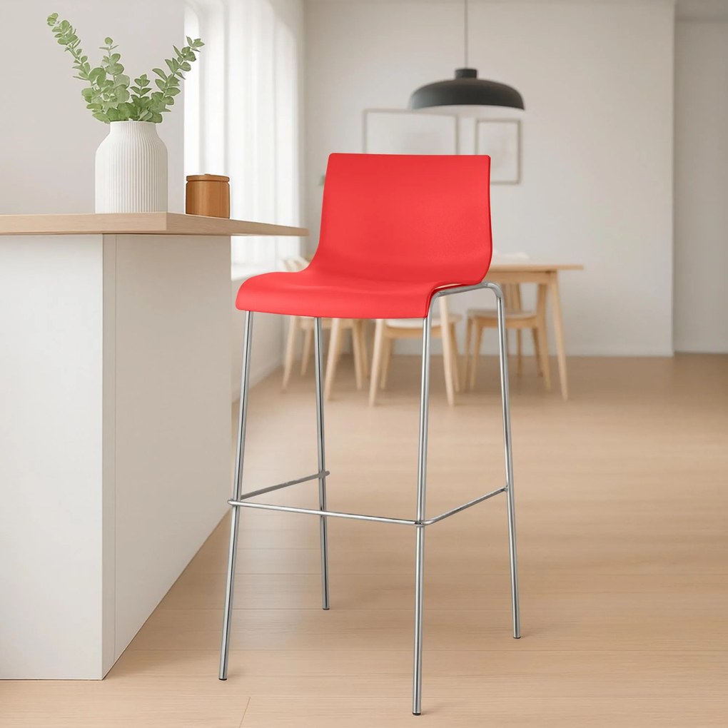 Sada 2 barových židlí Hoover plast čtyřnohá konstrukce chromovaná konstrukce – červená