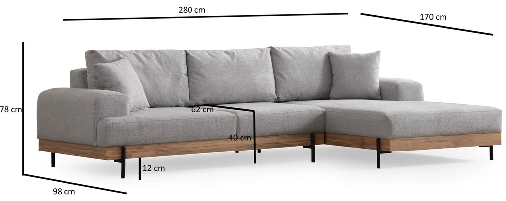 Hanah Home Rohová pohovka ETI dub šedá pravá 280 cm