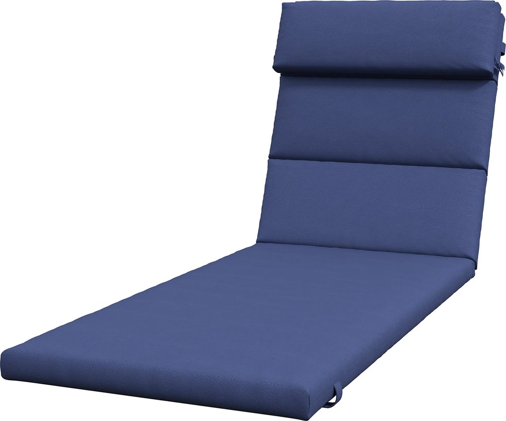 Podložka na lehátko Outsunny 196x63x6 cm, bavlněná podložka na zahradní lehátko s voděodolným potahem na sedadlo a opěrku - tmavě modrá | Aosom