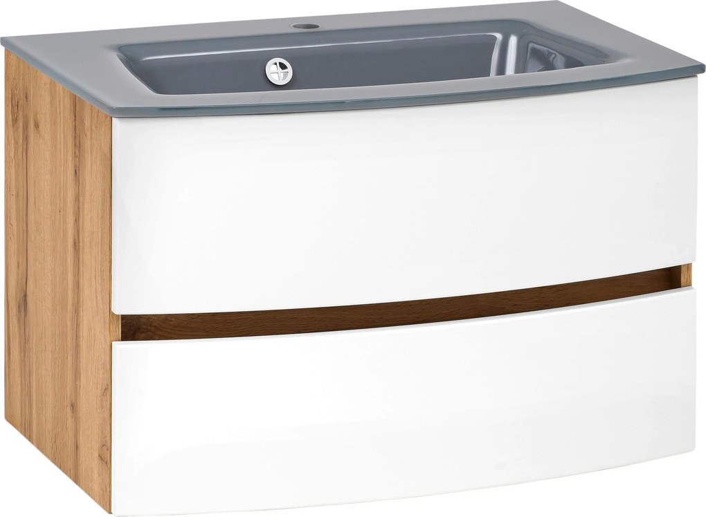 XXXLutz SKŘÍŇKA S UMYVADLEM, bílá, barvy dubu, 80 cm Held - Online Only koupelnové skříňky - 000307010640