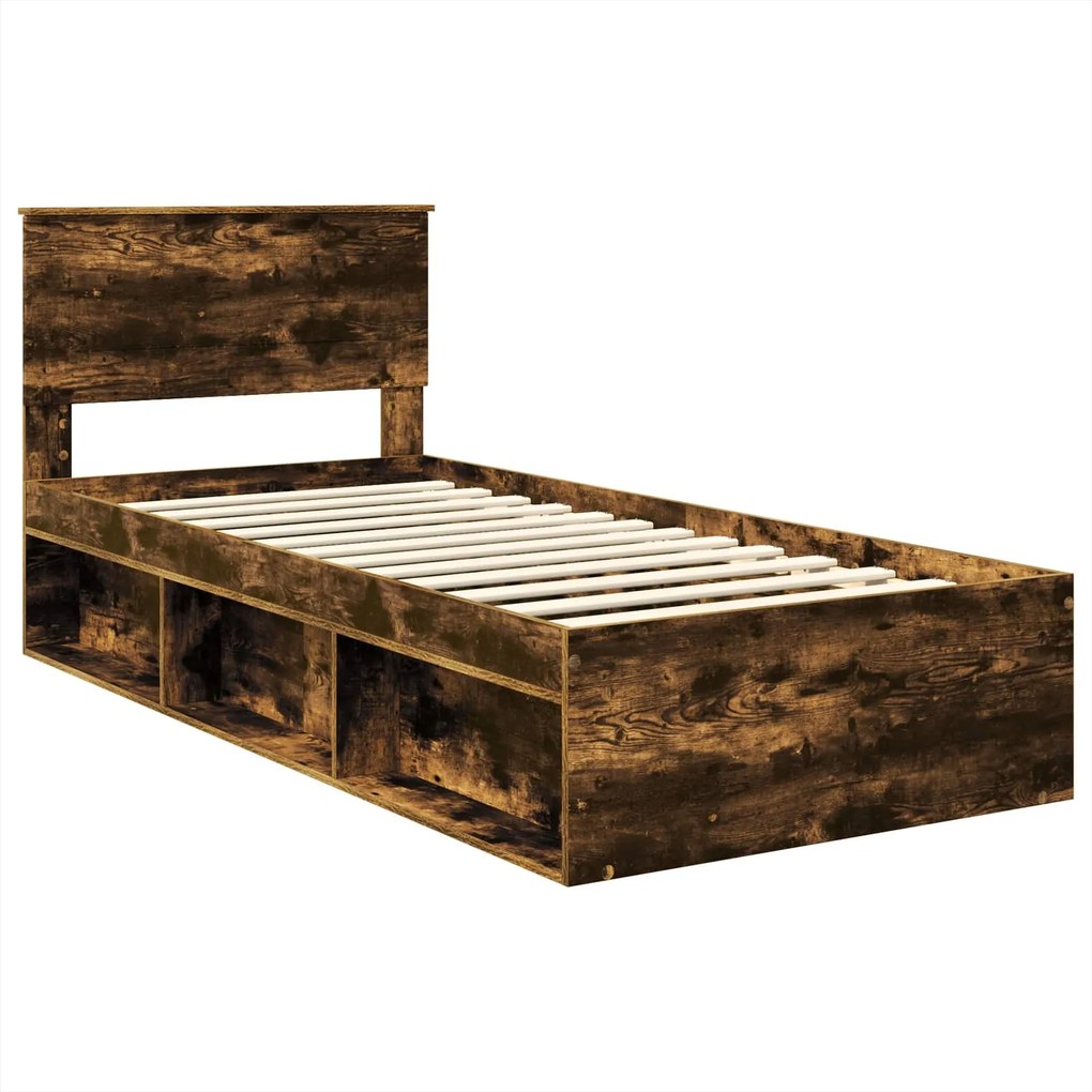 Rám postele s čelo Kouřový dub 100 x 200 cm Kompozitní dřevo 3407917